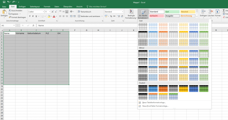Excel Tabellen formatieren - Einführung in Excel