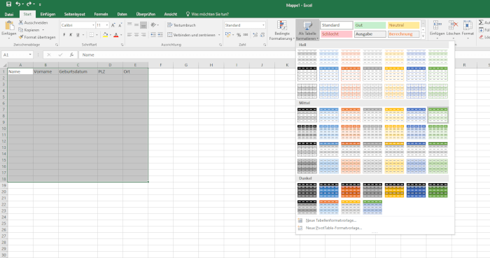 Excel Tabellen formatieren - Einführung in Excel